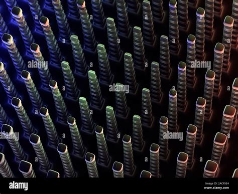 Mems Neural Interface Chip Coloured Scanning Electron Micrograph Of An Electrode Array From A
