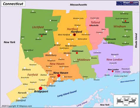 Map Of Connecticut State Usa