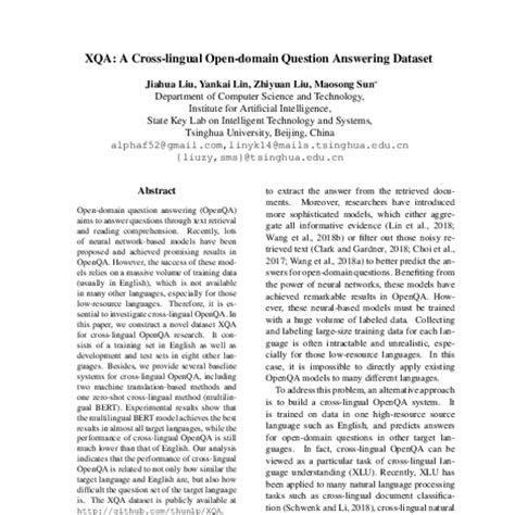Xqa A Cross Lingual Open Domain Question Answering Dataset Acl Anthology