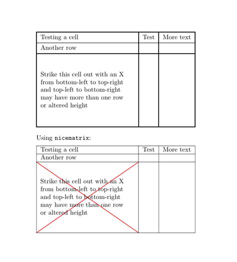 Tikz Pgf Strike Out A Cell How To Extend This Solution For