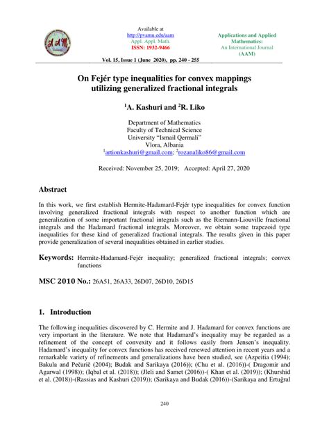 Pdf On Fejér Type Inequalities For Convex Mappings Utilizing Generalized Fractional Integrals