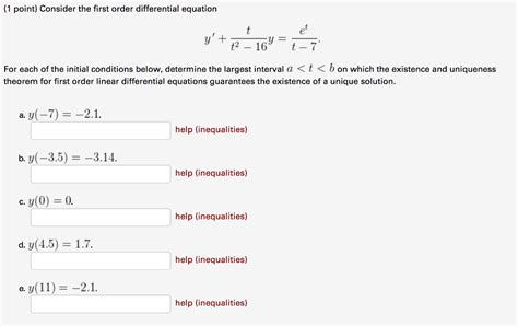 solved for each of the initial conditions below determin