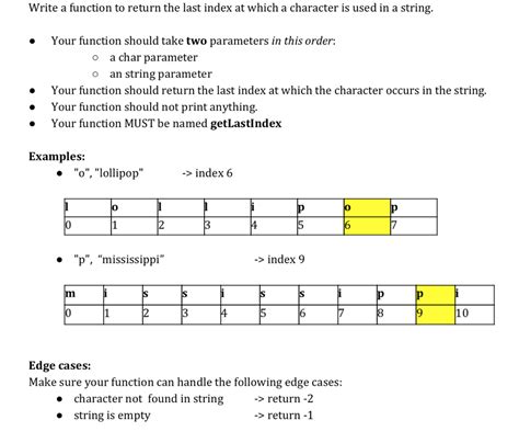 Solved Write A Function To Return The Last Index At Which A