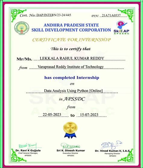 Internshipcompleted Careerdevelopment Apssdccertificate Lekkala Rahul Kumar Reddy