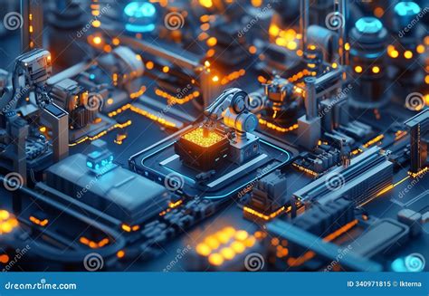 Robotic Arm Working In Futuristic Factory Circuit Stock Image Image Of Factory Microchip