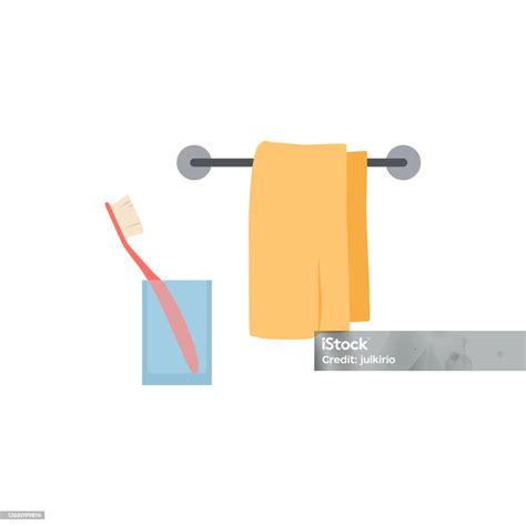 유리에 수건과 칫솔 평평한 격리 된 색상 위생 아이콘 건강 안전 독감 바이러스 예방 인포그래픽 디자인 바디 케어 욕실 물건