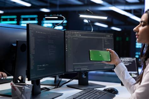 Premium Photo Programmer In Data Center Taking Break From Work Using