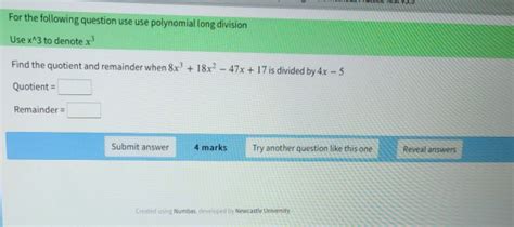 Solved For The Following Question Use Use Polynomial Long Chegg Com