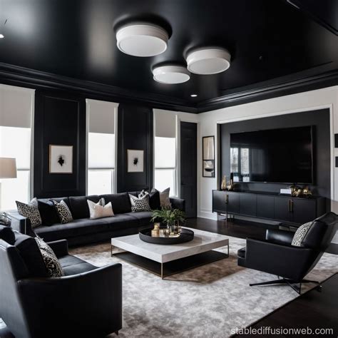 Modern Living Room With Soffits And Moody Art Stable Diffusion Online