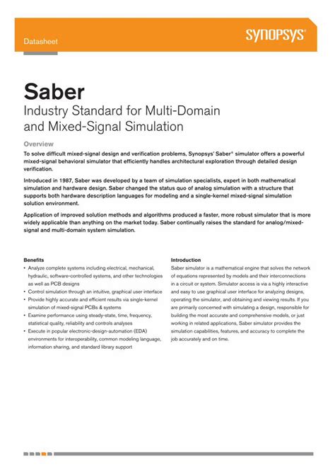 Pdf Solid E Datasheet Synopsys · Pdf Filedatasheet Overview To Solve Difficult Mixed Signal