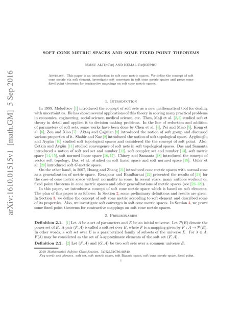 Pdf Soft Cone Metric Spaces And Some Fixed Point Theorems