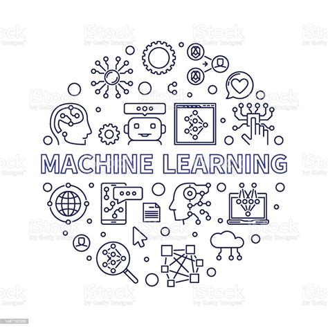 기계 학습 개념 개요 라운드 배너 벡터 Ml 기술 일러스트레이션 Cpu에 대한 스톡 벡터 아트 및 기타 이미지 Cpu 개념