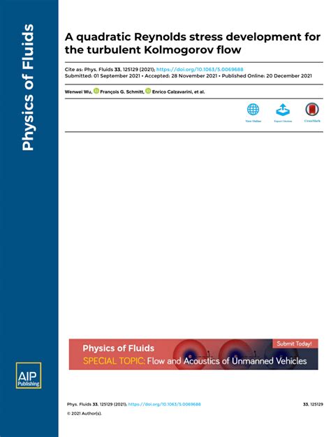 Pdf A Quadratic Reynolds Stress Development For The Turbulent