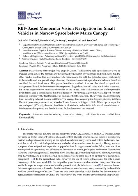 Pdf Rbf Based Monocular Vision Navigation For Small Vehicles In Narrow Space Below Maize Canopy