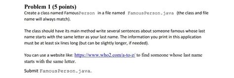 solved problem 1 5 points create a class named famous