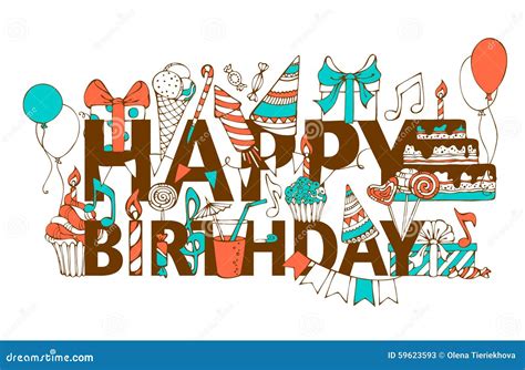 Нарисованная вручную поздравительая открытка ко дню рождения с днем