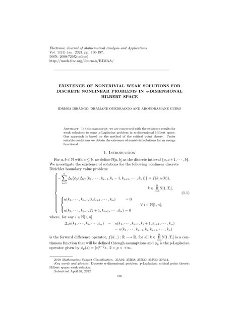 Pdf Existence Of Nontrivial Weak Solutions For Discrete Nonlinear