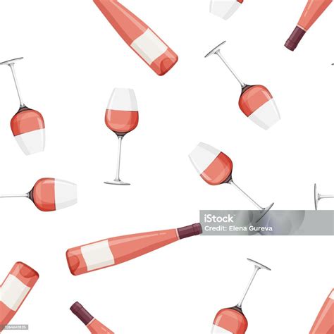 길쭉한 유리 병과 장미 와인 배경 유리 알코올 음료와 원활한 패턴 개념에 대한 스톡 벡터 아트 및 기타 이미지 개념 개체 그룹 기념일 Istock