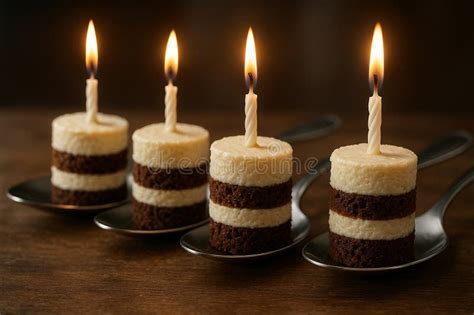 Miniature Birthday Cakes With Candles On Spoons Stock Illustration