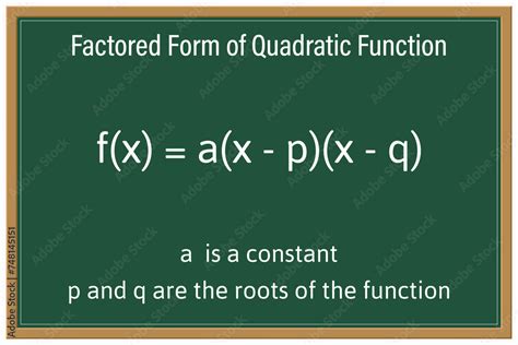 Factored Form Of A Quadratic Function On A Green Chalkboard Education Science Formula Vector
