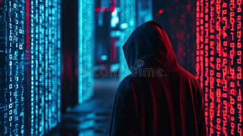 a mysterious figure in a hooded sweatshirt walks through a digital