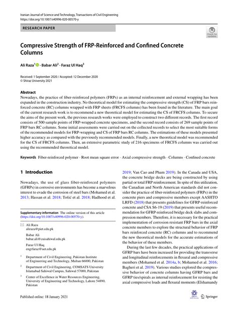 Pdf Compressive Strength Of Frp Reinforced And Confined Concrete Columns