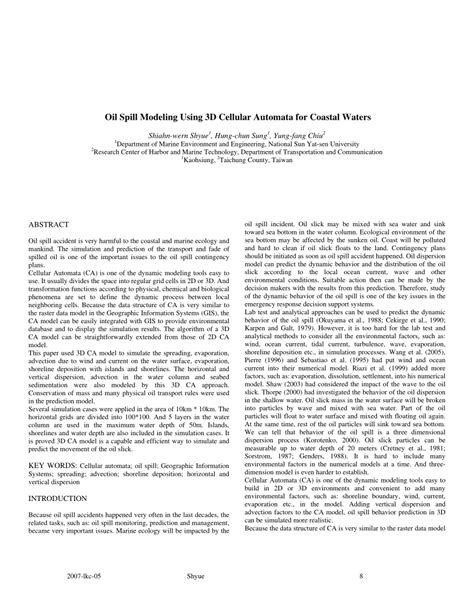 [pdf] Oil Spill Modeling Using 3d Cellular Automata For Coastal Waters