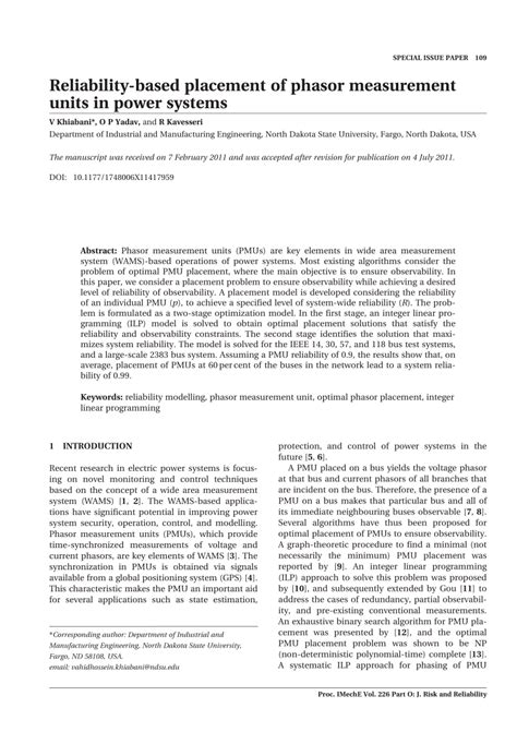 Pdf Reliability Based Placement Of Phasor Measurement Units In Power Systems