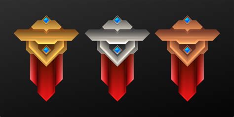 게임 Ui 디자인을 위한 판타지 골드 실버 및 브론즈 게임 업적 우승자 배지 1위에 대한 스톡 벡터 아트 및 기타 이미지 1위 2 위 상 종류 3위 Istock