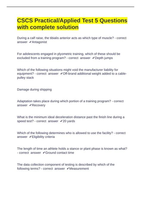 Cscs Practical Applied Test 5 Questions With Complete Solution Cscs Stuvia Us