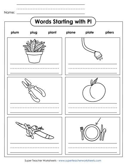 Writing Words That Start With Pl Printable Phonics Blends Pl Pdf Worksheet