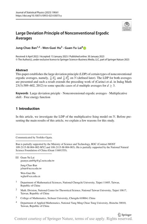 Large Deviation Principle Of Nonconventional Ergodic Averages Request Pdf