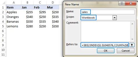 Excel Dynamic Named Range Create And Use