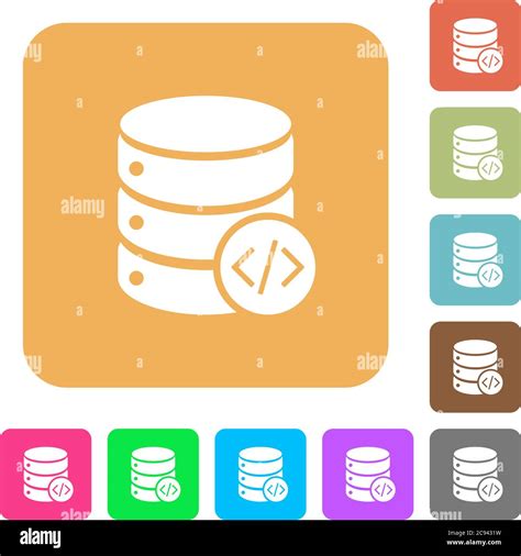 Database Programming Flat Icons On Rounded Square Vivid Color Backgrounds Stock Vector Image