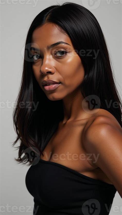 Africanamerican Fashion Model Portrait Featuring Straight Black Hair