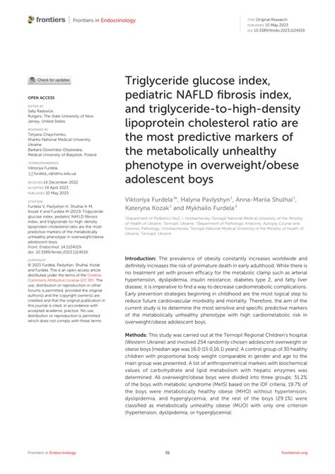 Pdf Triglyceride Glucose Index Pediatric Nafld Fibrosis Index And