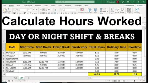 Excel Timesheet And Overtime Calculate Shift Work Day O Night Shift Breaks Night Shift