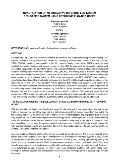 Pdf Qualification Of An Innovative Offshore Lng Tandem Offloading