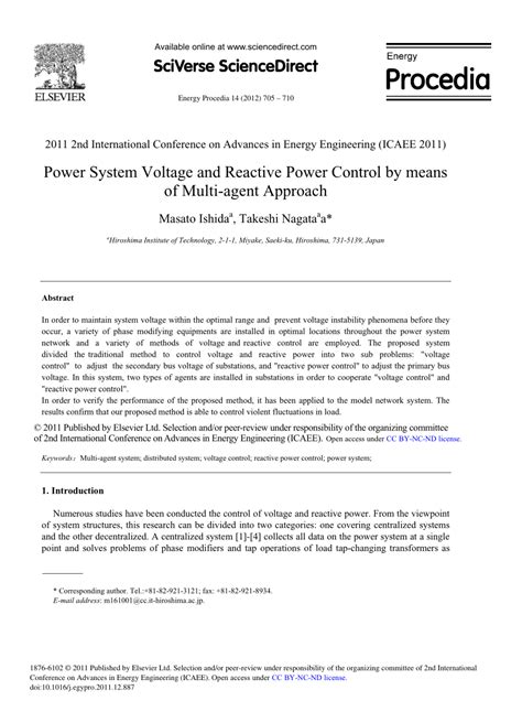 Pdf Power System Voltage And Reactive Power Control By Means Of Multi