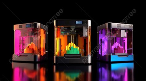 생생한 3d 프린터로 다채로운 인쇄물 3d 렌더링 및 그림 생성 3d 프린팅 산업 디자인 장비 배경 일러스트 및 사진 무료