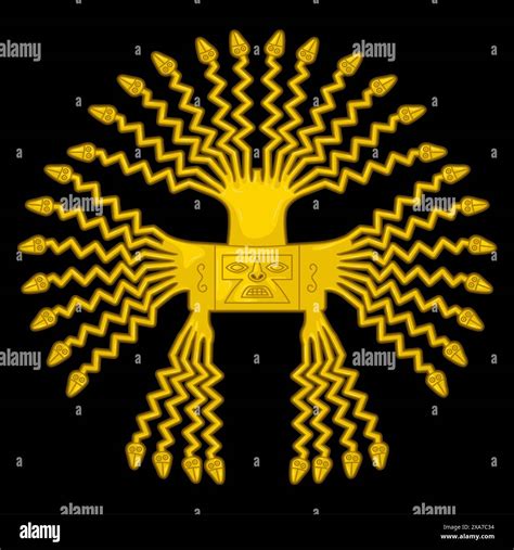 inti ancient incaic sun god golden figure over black background peruvian vector illustration