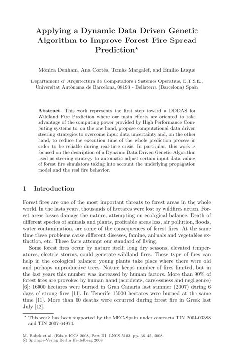 Pdf Applying A Dynamic Data Driven Genetic Algorithm To Improve Forest Fire Spread Prediction