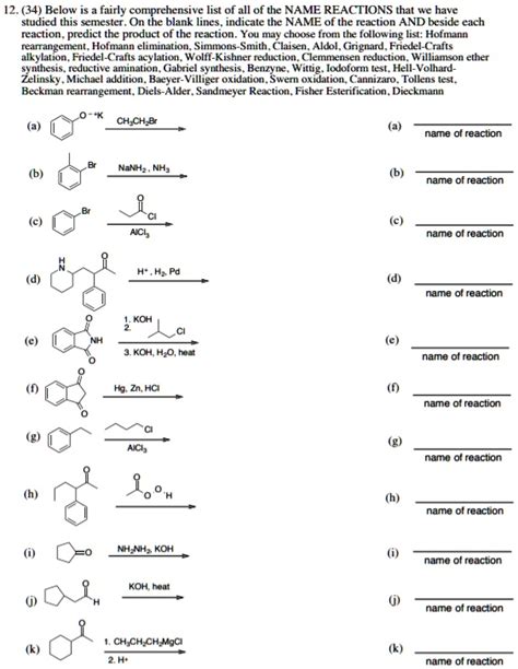 SOLVED Below Is Fairly Comprehensive List Of All Of The NAME REACTIONS That We Have