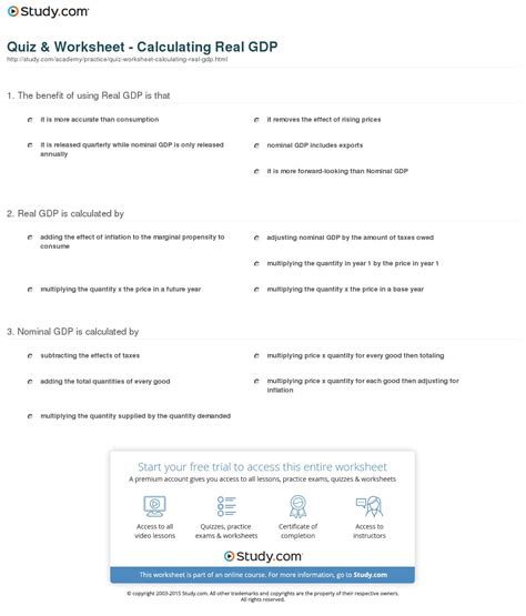 Quiz Worksheet Calculating Real Gdp Study Db Excel