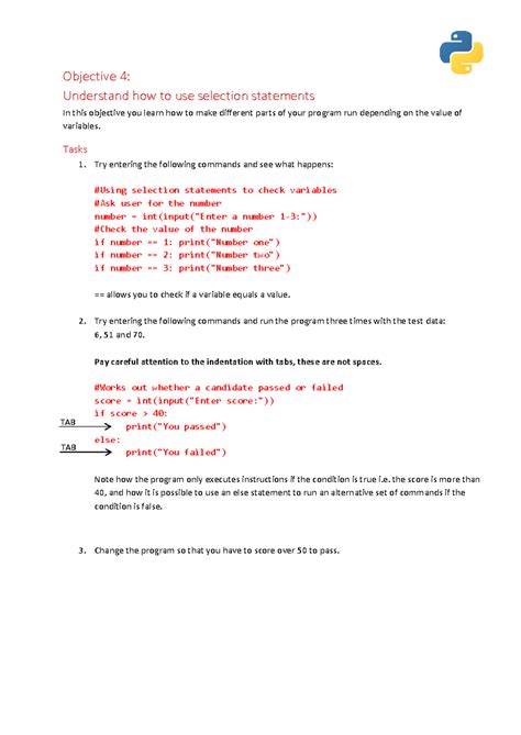 Objective 4 Tasks Understand How To Use Selection Statements