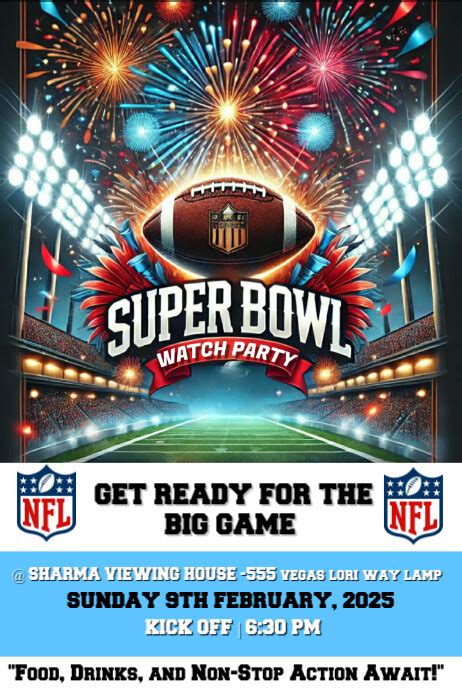 Super Bowl Watch Party 2025 Template Postermywall