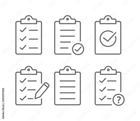 Clipboard Symbol Set Checklist On The Clipboard Checkmarks Line Icons Checklist On White