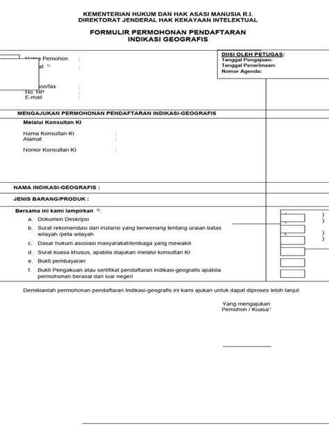 Formulir Permohonan Pendaftaran Indikasi Geografis Pdf