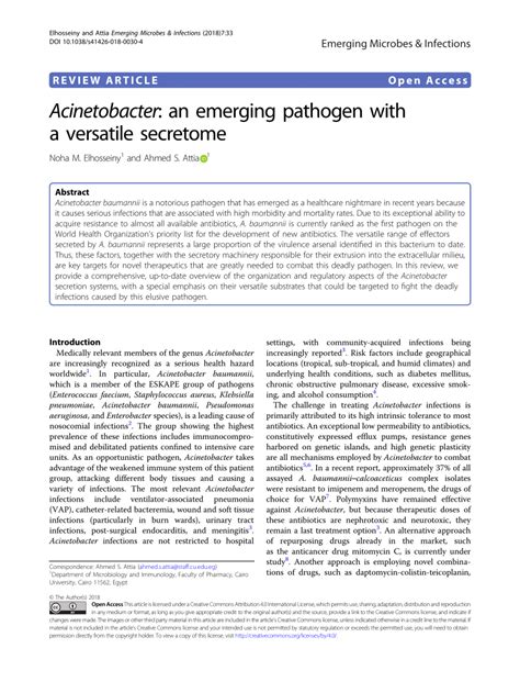 Pdf Acinetobacter An Emerging Pathogen With A Versatile Secretome