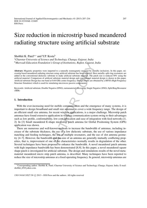 Pdf Size Reduction In Microstrip Based Meandered Radiating Structure Using Artificial Substrate